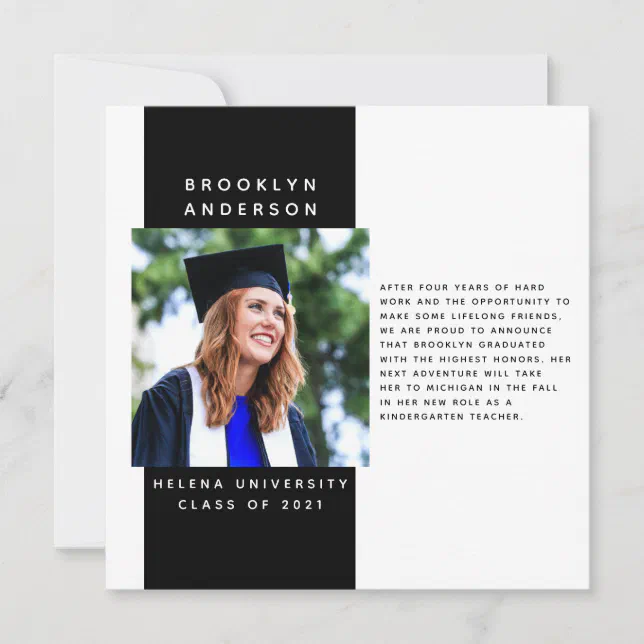 Modern Photo Graduation Message Announcement | Zazzle