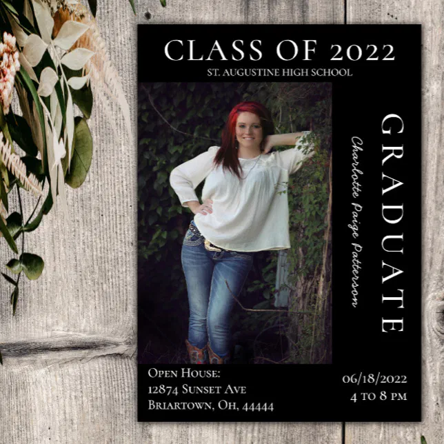 Modern Photo Graduation Open House | Black Invitation | Zazzle