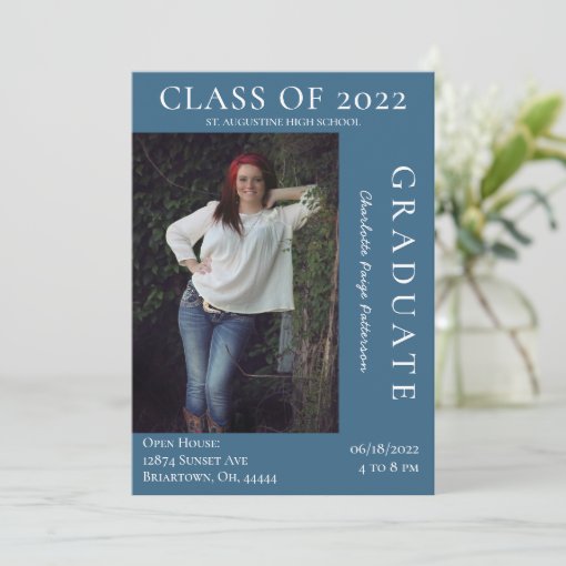 Modern Photo Graduation Open House | Blue Invitation | Zazzle