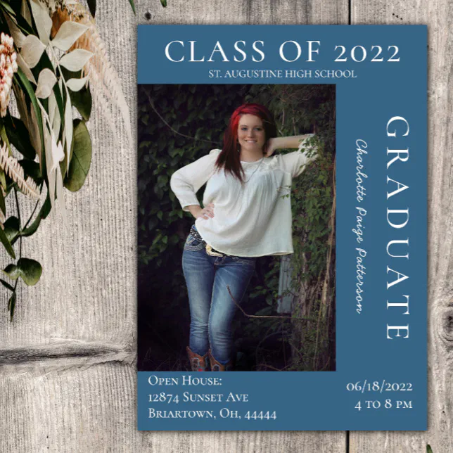 Modern Photo Graduation Open House | Blue Invitation | Zazzle