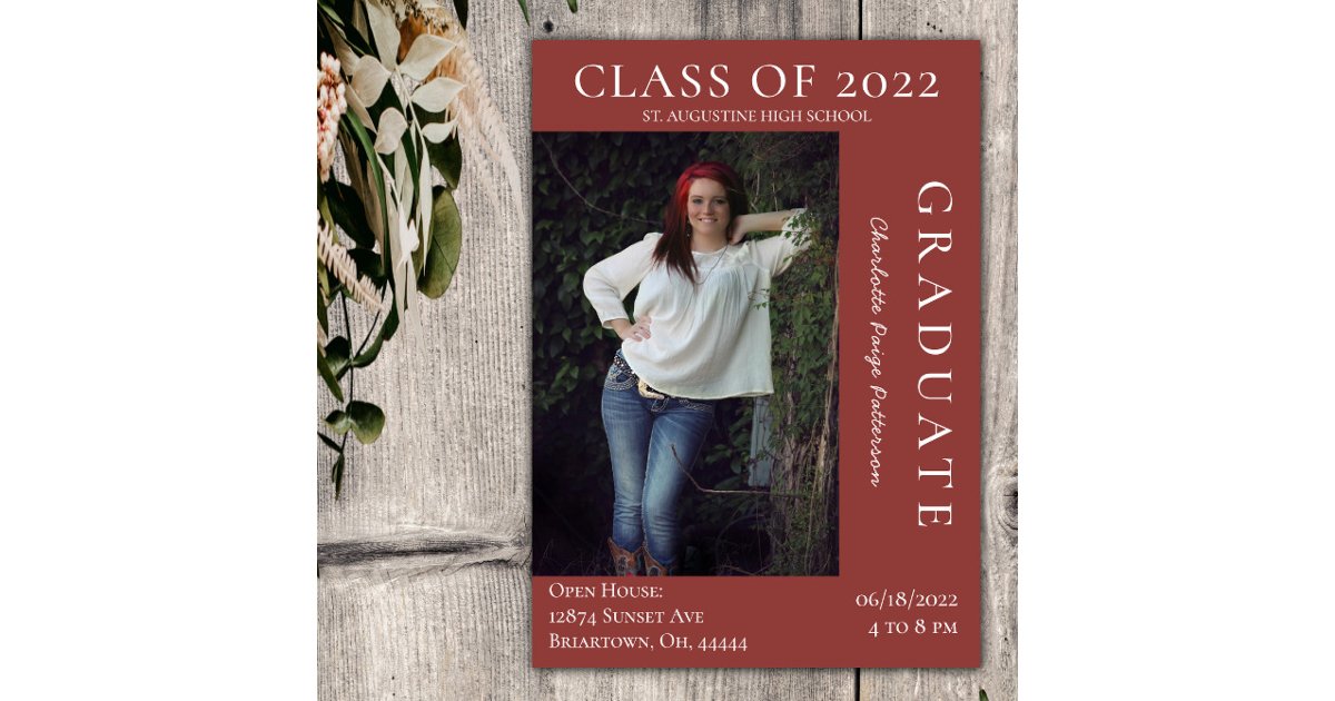 Modern Photo Graduation Open House | Warm Red Invitation | Zazzle