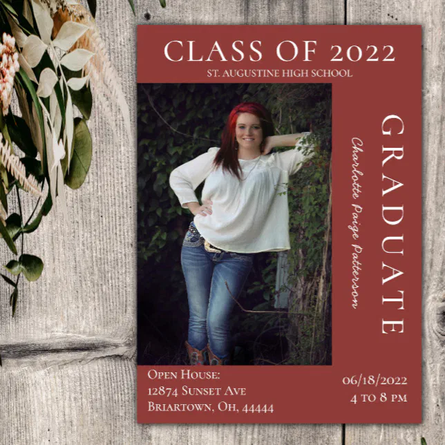 Modern Photo Graduation Open House | Warm Red Invitation | Zazzle