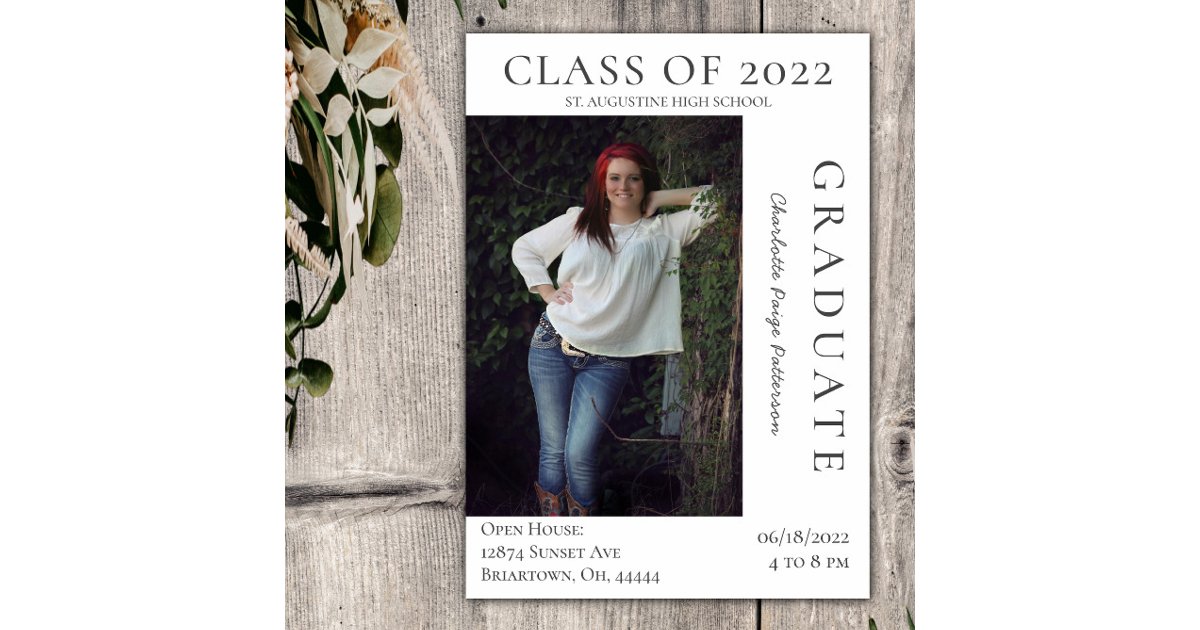 Modern Photo Graduation Open House | White Invitation | Zazzle
