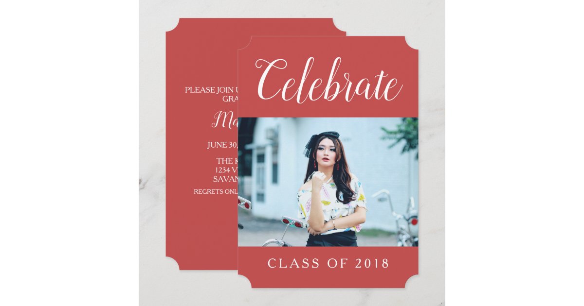 Modern Photo Graduation Party Invite | Red | Zazzle