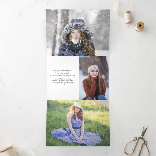 Modern Photo Graduation Tri-Fold Announcement | Zazzle