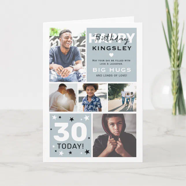 Modern Photo Grid & Text Happy Birthday Card | Zazzle