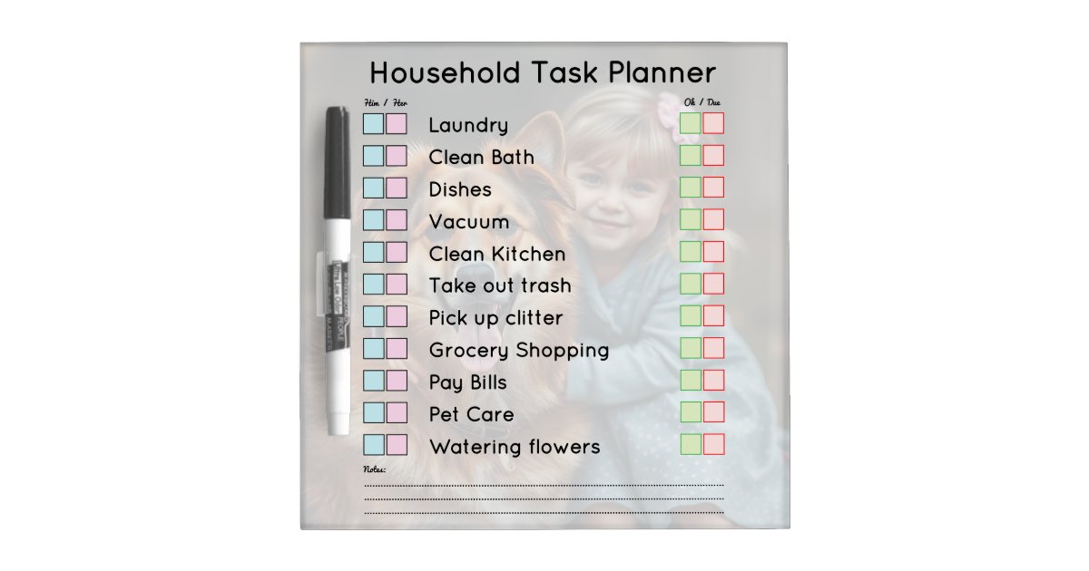 Modern Photo Household Task Planner Dry Erase Board | Zazzle