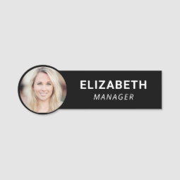 Modern Photo ID Black Name Tag | Zazzle