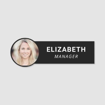 Modern Photo ID Black Name Tag | Zazzle