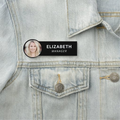 Modern Photo ID Black Name Tag | Zazzle