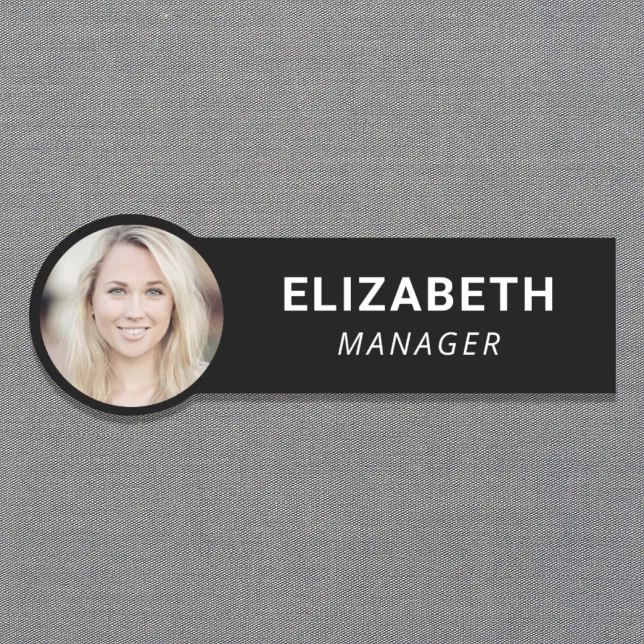 Modern Photo ID Black Name Tag | Zazzle