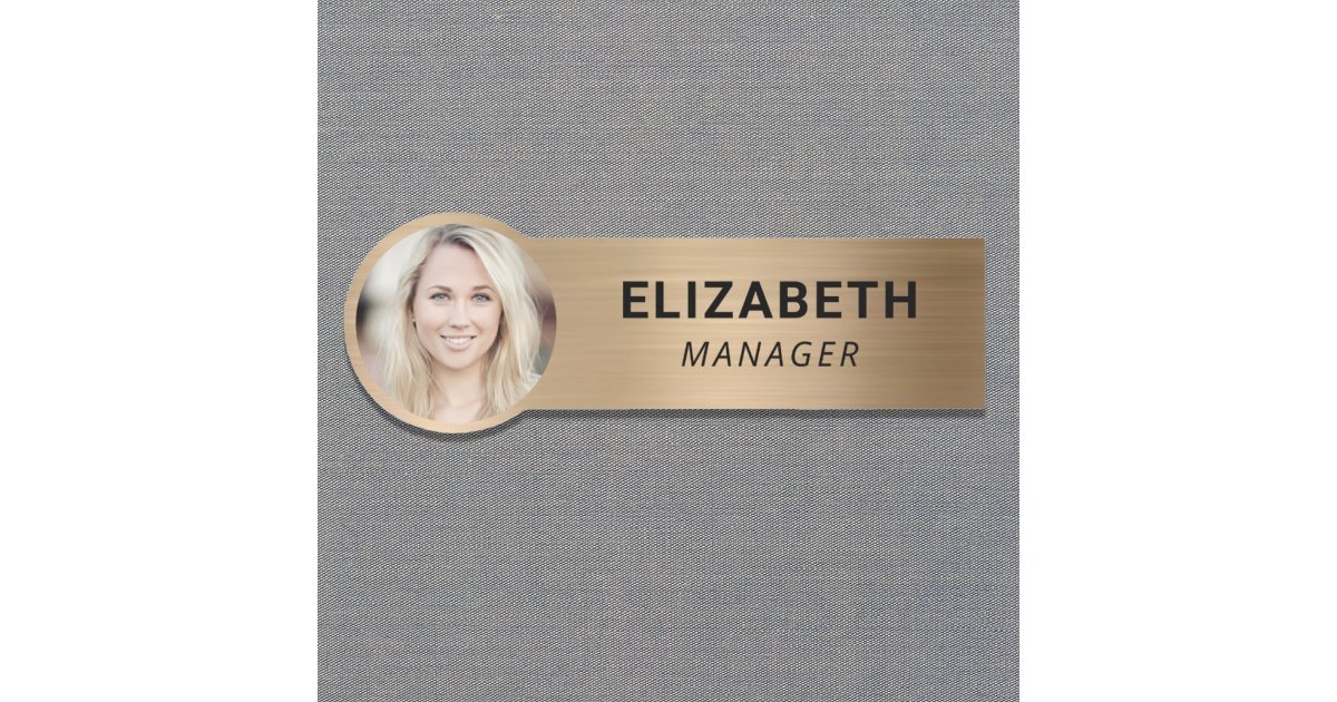 Modern Photo ID Gold Name Tag | Zazzle
