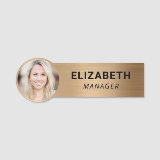 Modern Photo ID Gold Name Tag | Zazzle