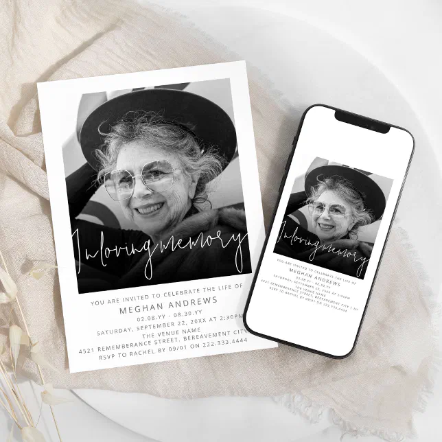 Modern Photo In Loving Memory Invitation | Zazzle
