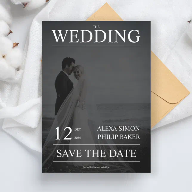 Modern photo magazine cover calligraph wedding invitation | Zazzle