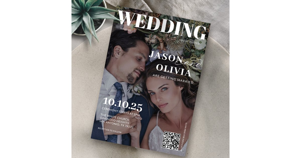 Modern Photo Magazine Cover Unique Wedding Invitation | Zazzle