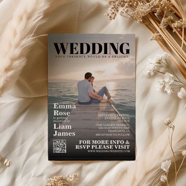 Modern Photo Magazine Cover Unique Wedding Invitation | Zazzle