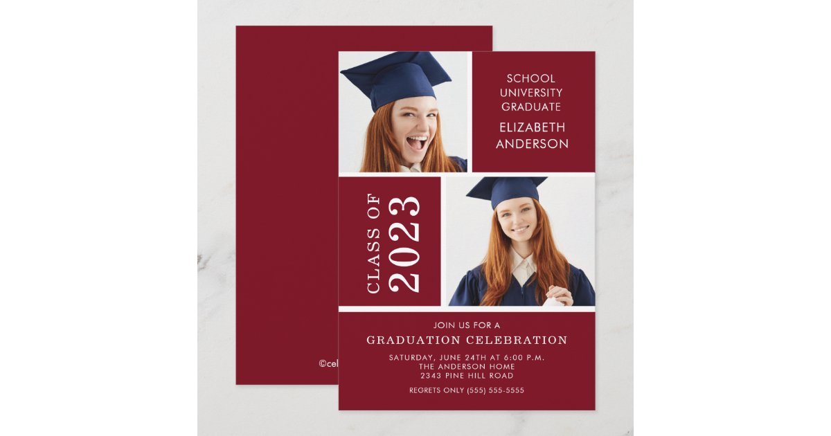 Modern Photo Maroon Graduation Invitation | Zazzle