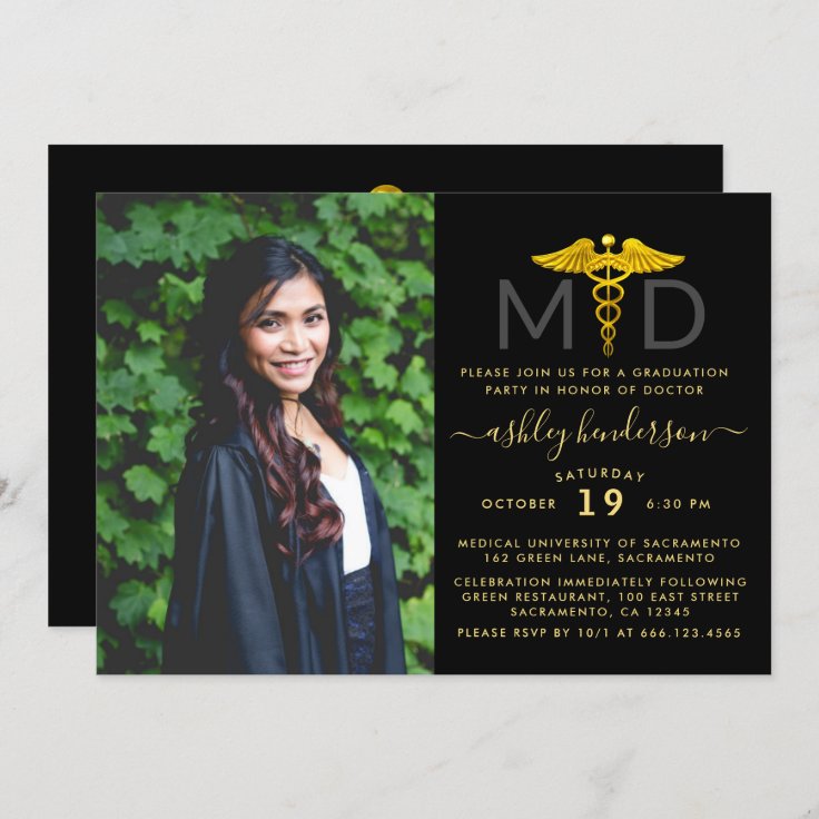 Modern Photo MD Doctor Graduation Party Invitation | Zazzle