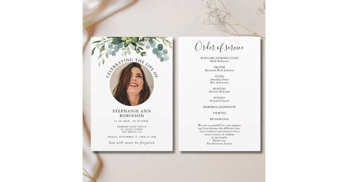 Modern Photo Memorial Floral Order of Service Program | Zazzle