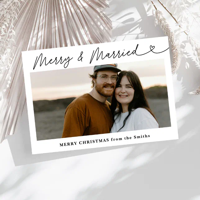 Modern Photo Merry & Married Newlywed Christmas Holiday Card | Zazzle