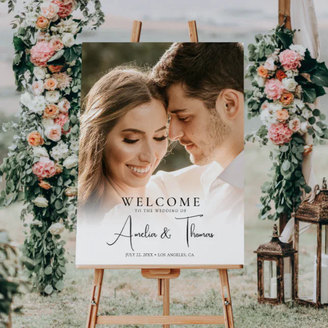 Modern Photo Minimalist Wedding Welcome Foam Board | Zazzle