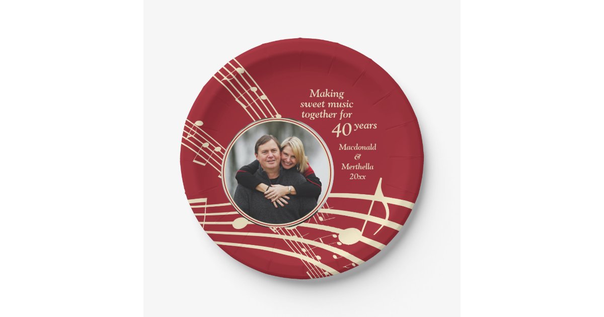 Modern Photo MUSIC 40th Ruby Wedding Anniversary Paper Plates | Zazzle