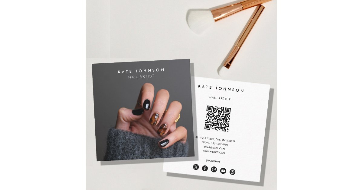 Modern Photo Nail Artist Beauty Salon QR Code Square Business Card | Zazzle