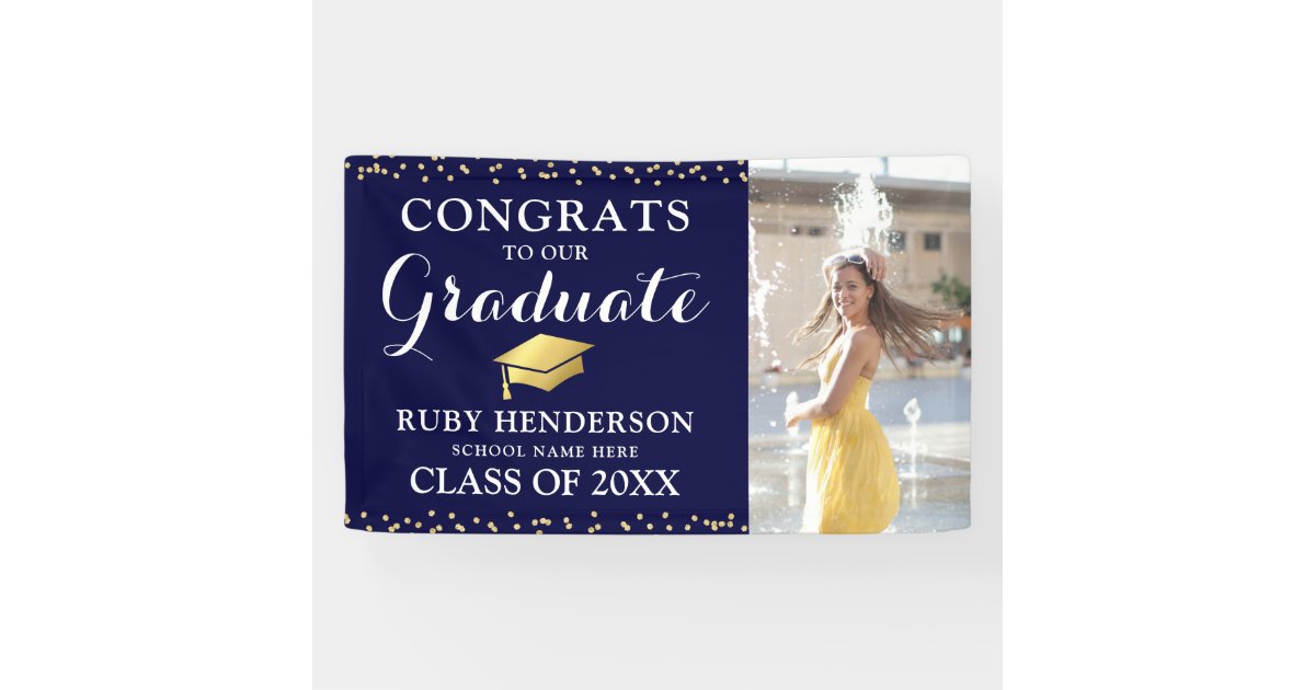 Modern Photo Navy & Gold Class of 2025 Graduation Banner | Zazzle