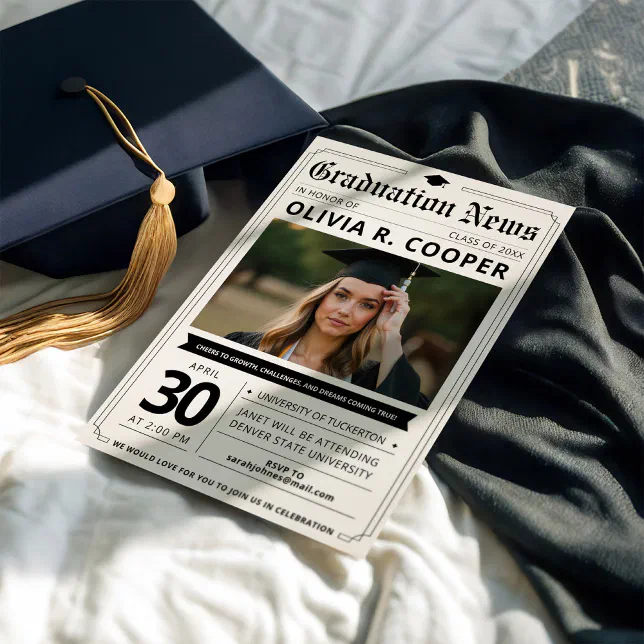 Modern Photo Newspaper Graduation Invitation | Zazzle