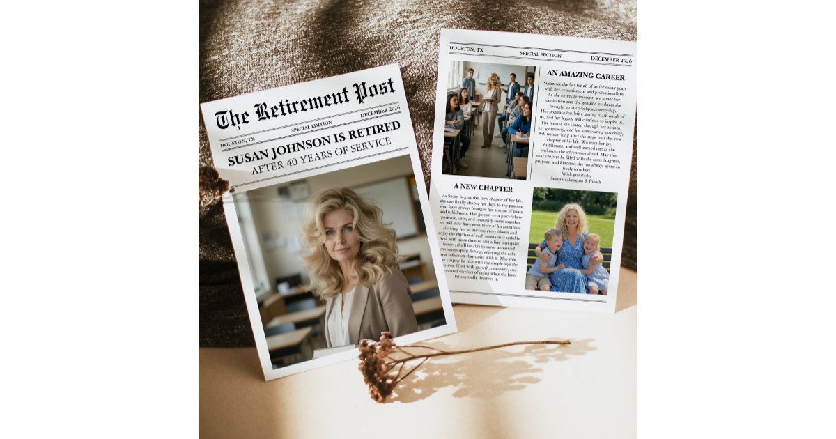 Modern Photo Newspaper Retirement Card | Zazzle