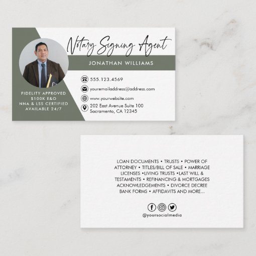 Modern Photo Notary Signing Agent Business Card | Zazzle