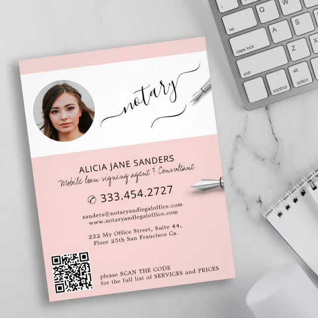 Modern photo notary signing agent QR Flyer | Zazzle