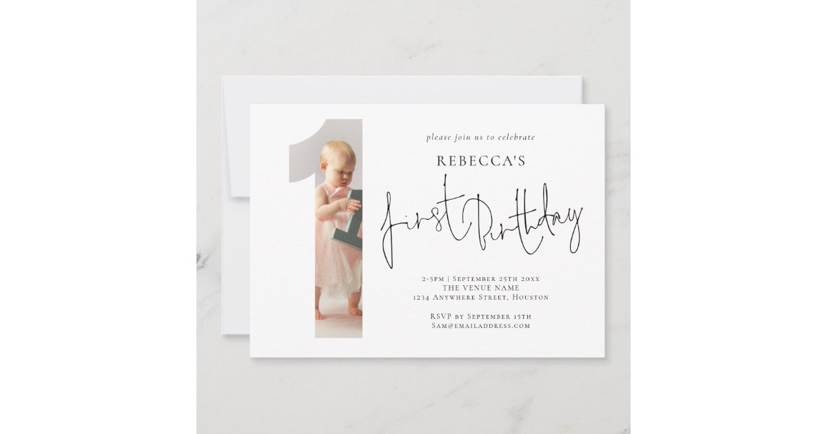Modern Photo Number One Shape 1st Birthday Invitation | Zazzle