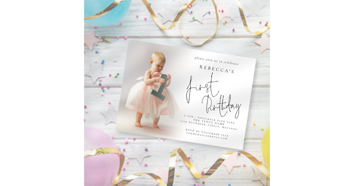 Modern Photo Overlay 1st Birthday Invitation | Zazzle