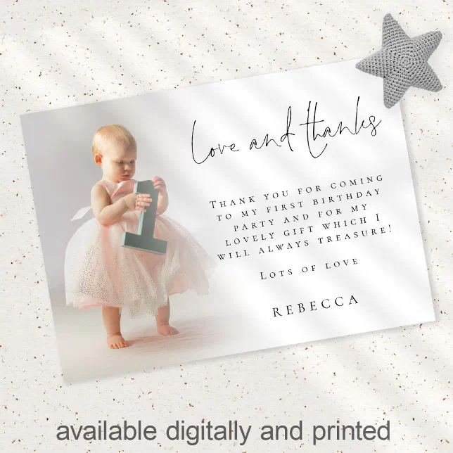 Modern Photo Overlay 1st Birthday Thank You Card | Zazzle