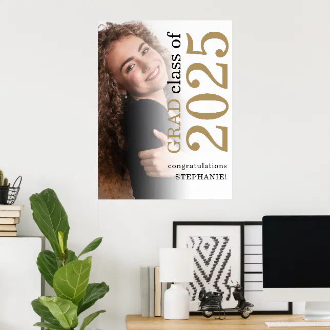 Modern Photo Overlay Congrats Grad 2025 Graduation Poster | Zazzle