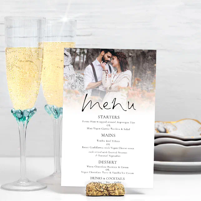 Modern Photo Overlay Elegant Script Wedding Menu Poster | Zazzle