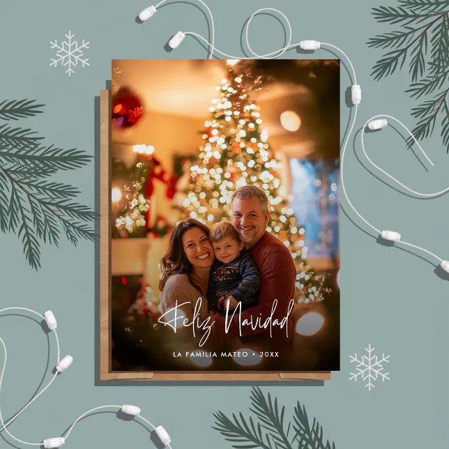 Modern Photo Overlay Feliz Navidad Christmas Red Holiday Card | Zazzle