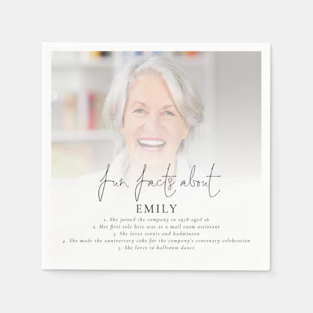 Modern Photo Overlay Fun Facts Retirement Party Napkins | Zazzle