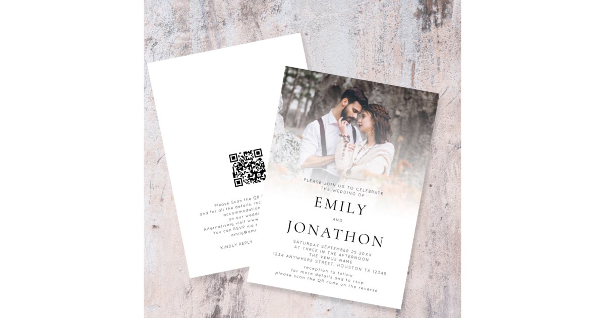 Modern Photo Overlay QR Code Wedding Invitation | Zazzle