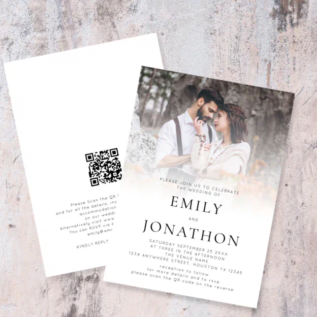 Modern Photo Overlay QR Code Wedding Invitation | Zazzle