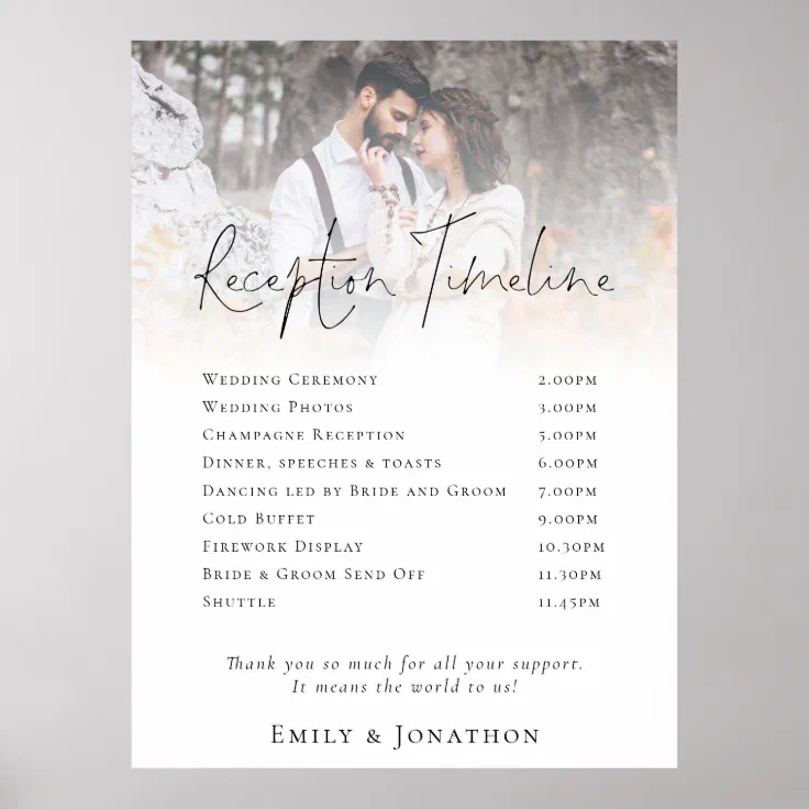 Modern Photo Overlay Reception Timeline Poster | Zazzle