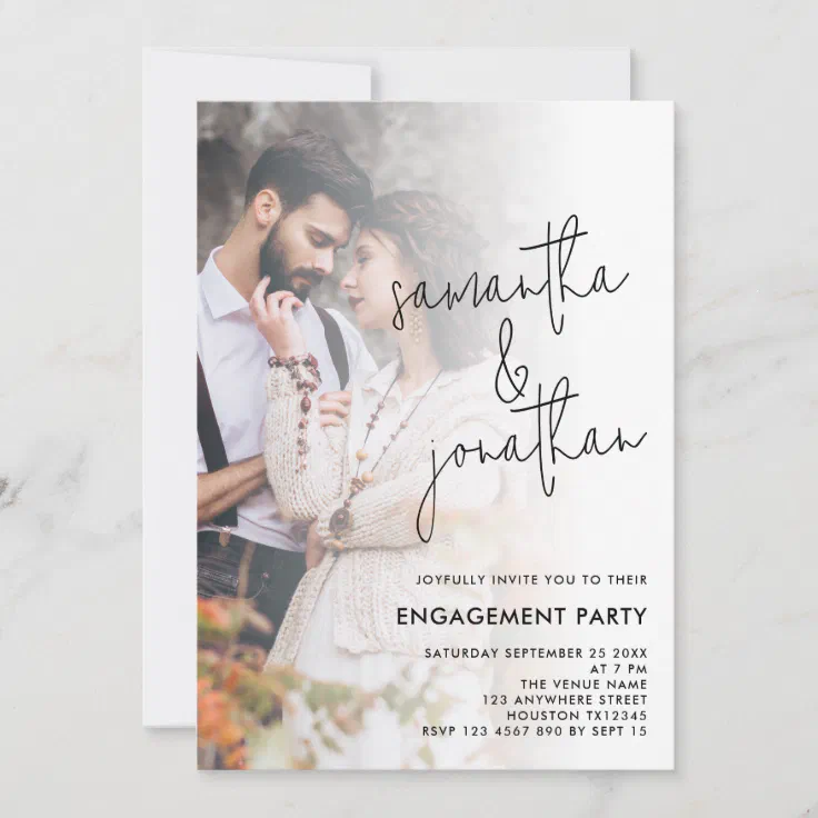 Modern Photo Overlay Script Engagement Invitation | Zazzle