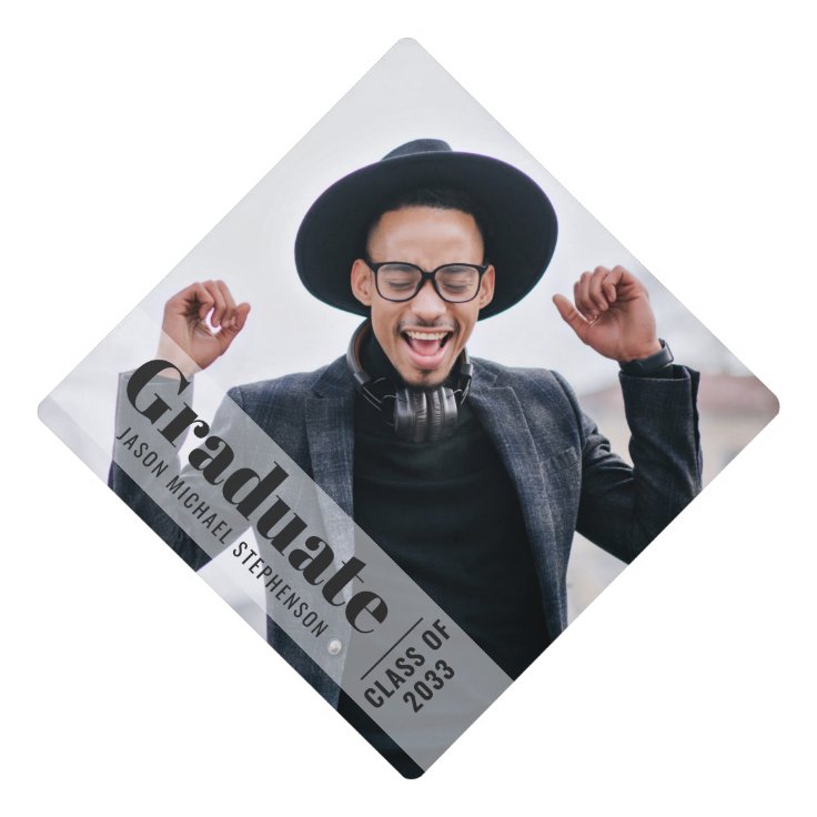 Modern photo overlay simple graduation cap topper | Zazzle