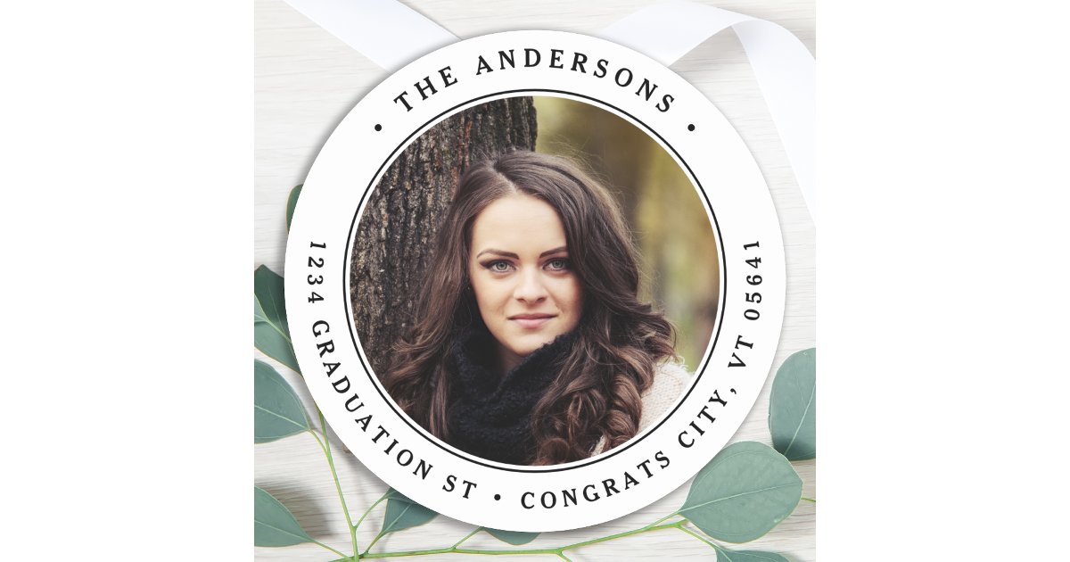 Modern Photo Personalized Round Return Address Classic Round Sticker ...