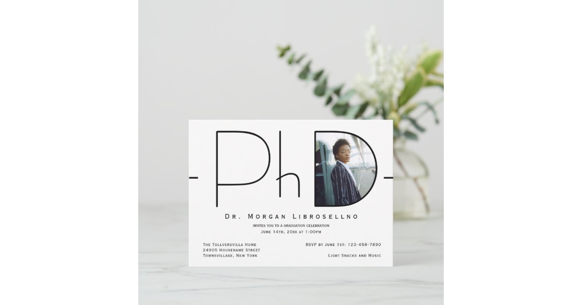 Modern Photo PhD Graduation Invitation | Zazzle