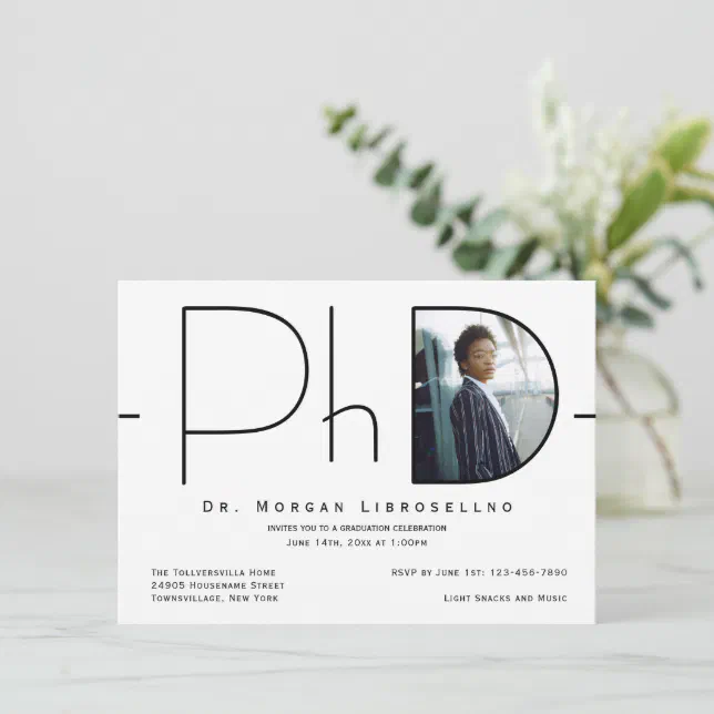 Modern Photo PhD Graduation Invitation | Zazzle