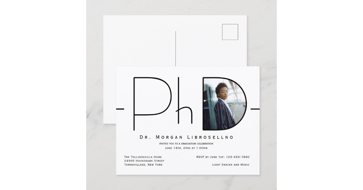 Modern Photo PhD Graduation Invitation Postcard | Zazzle