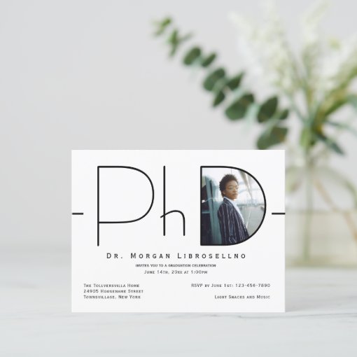 Modern Photo PhD Graduation Invitation Postcard | Zazzle